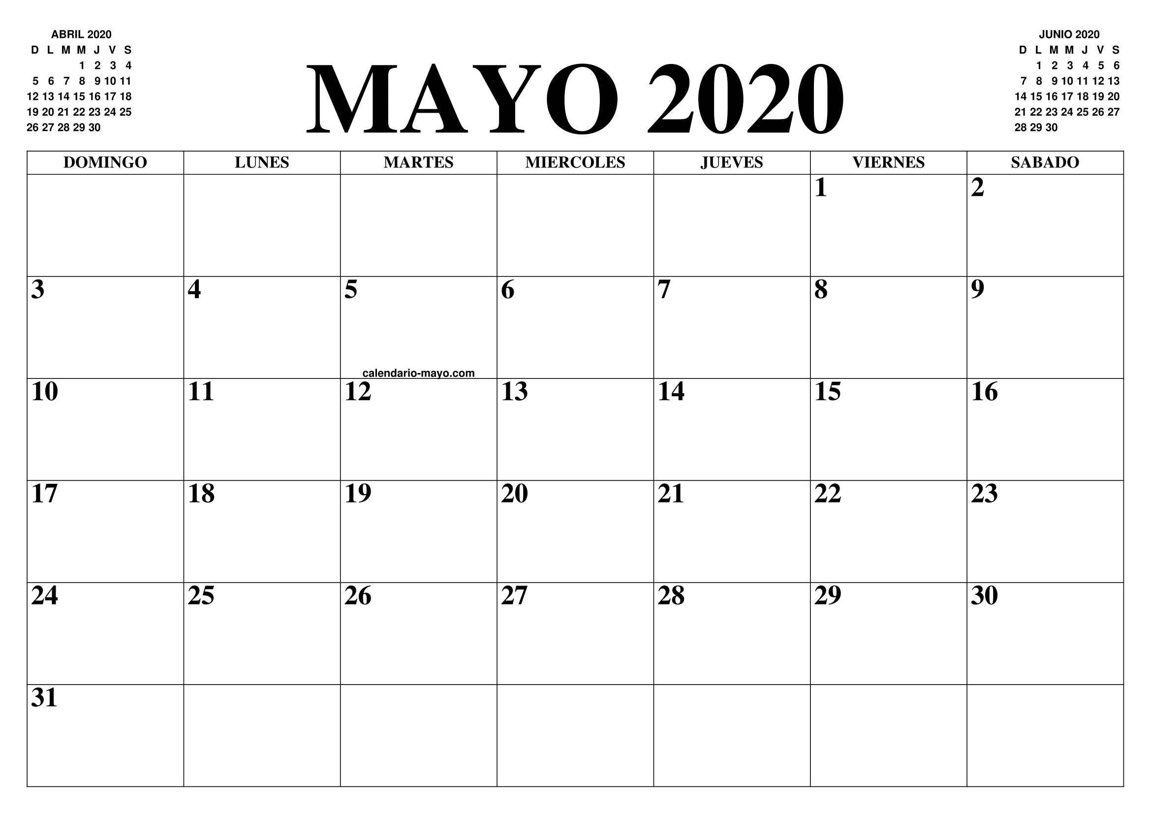 CALENDARIO MAYO 2020 : EL CALENDARIO MAYO PARA IMPRIMIR GRATIS - MES Y ...